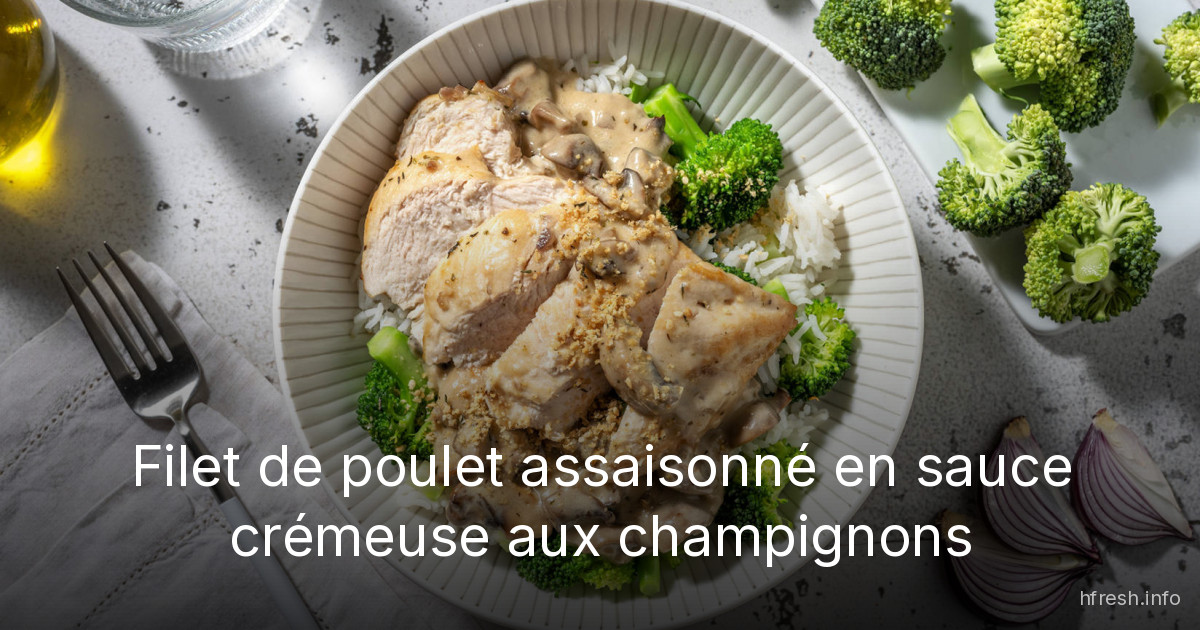 Filet de poulet assaisonné en sauce crémeuse aux champignons · Base de ...